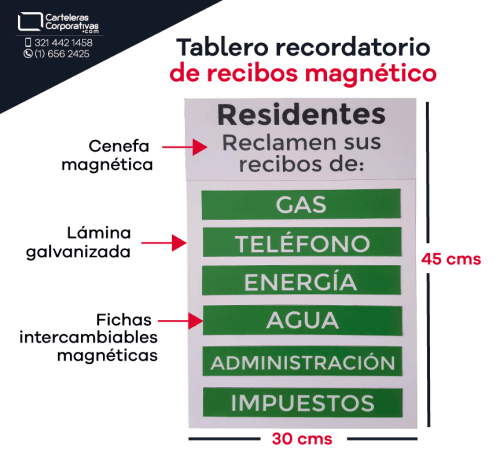 Tablero recordatorio de recibos magnético con fichas intercambiables ...